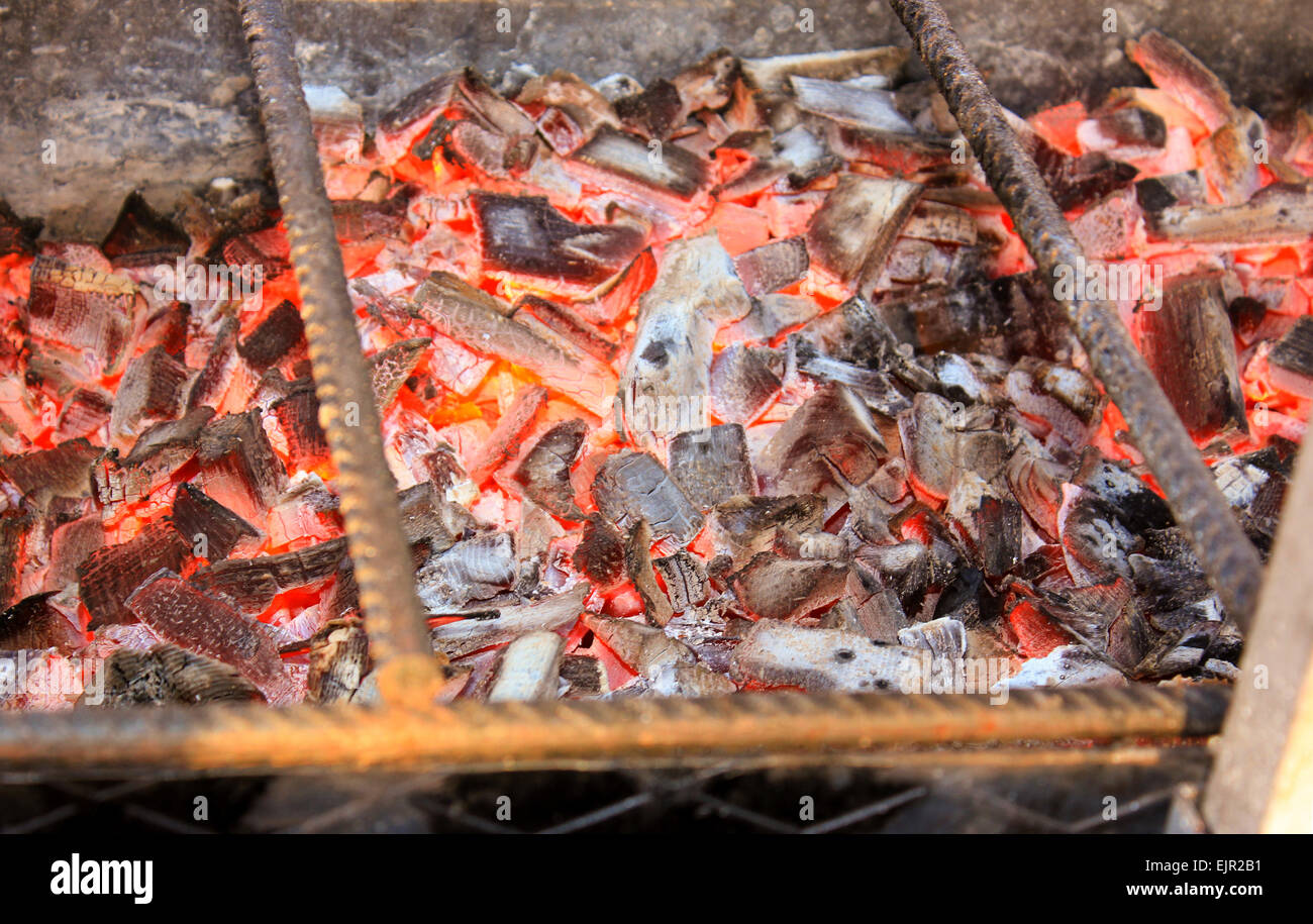 BBQ with Hot Coals for Cooking Meat. Charcoal fire grill. Barbecue ...