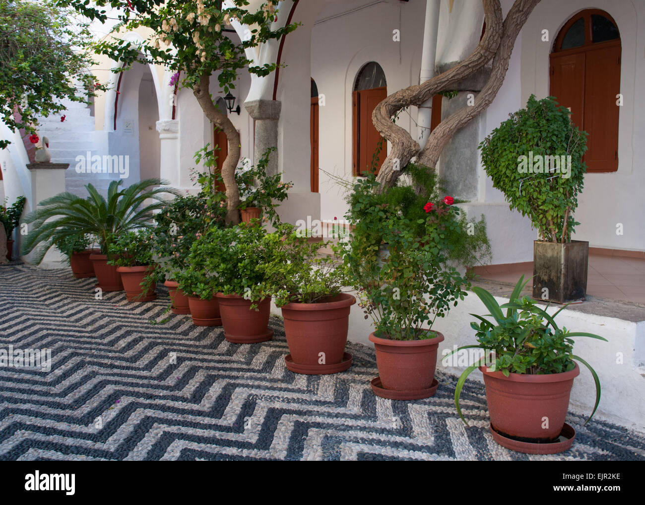 Traditional paving in the courtyard at Panormitis Monastery on the ...