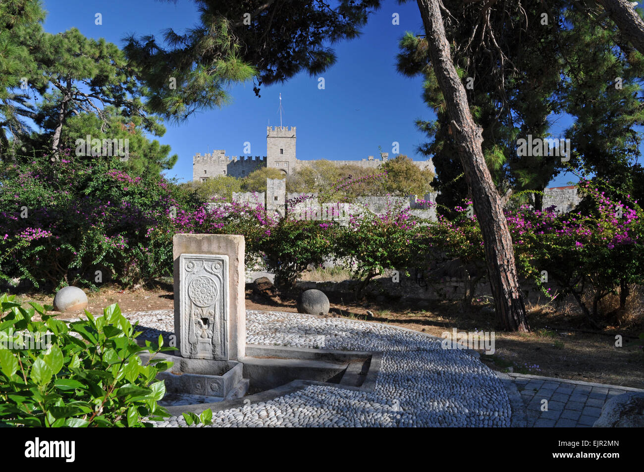 The Byzantine walls and dry moat which surround Rhodes Old Town on the ...