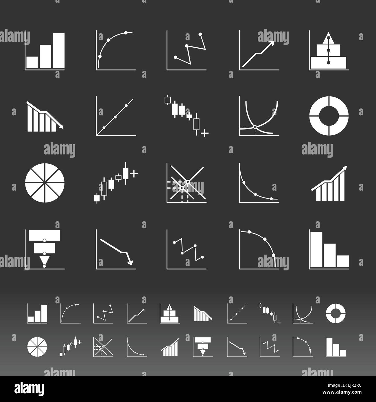 Set of diagram and graph icons on gray background, stock vector Stock ...