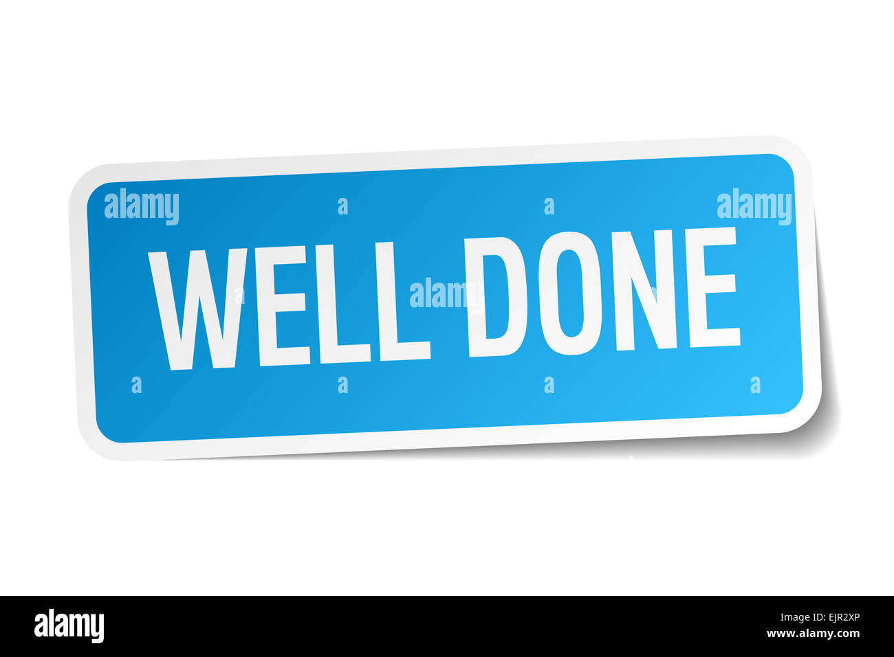well done blue square sticker isolated on white Stock Photo - Alamy