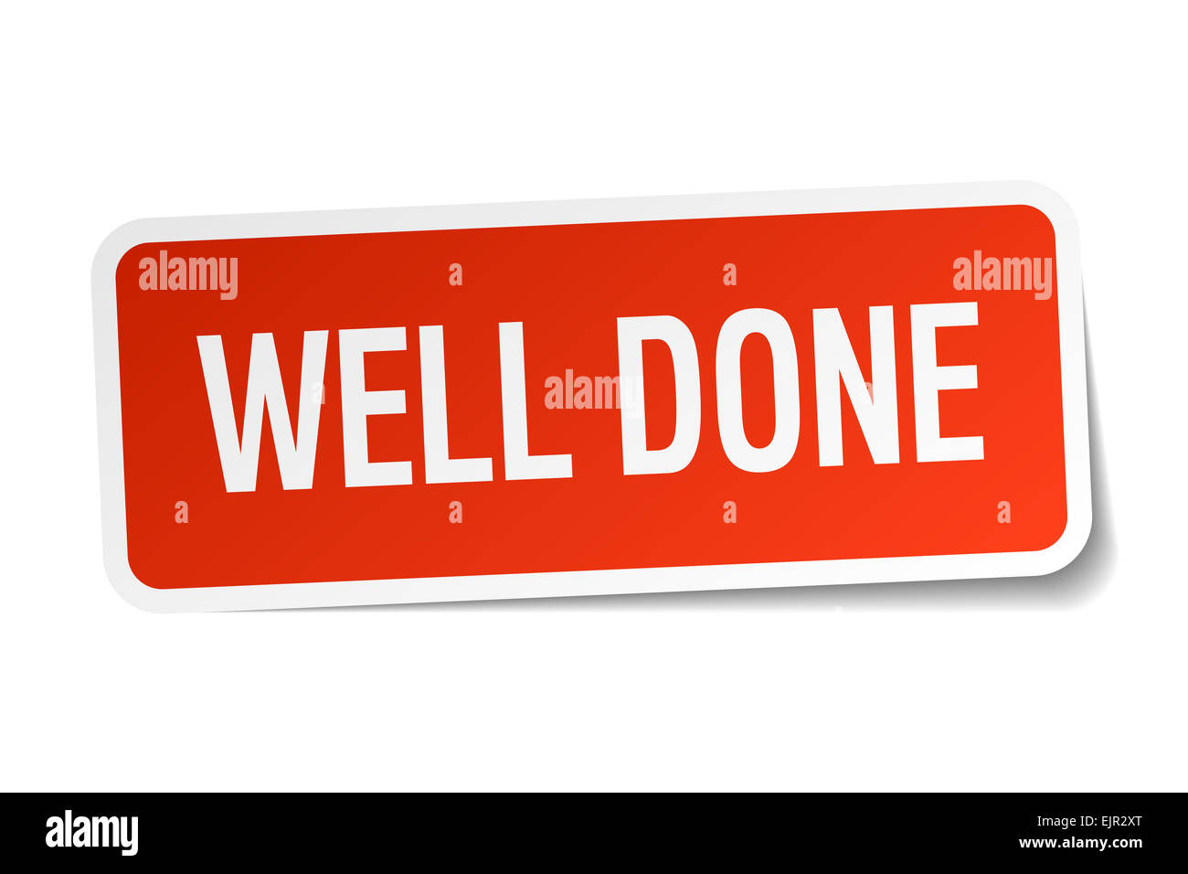 well done red square sticker isolated on white Stock Photo - Alamy