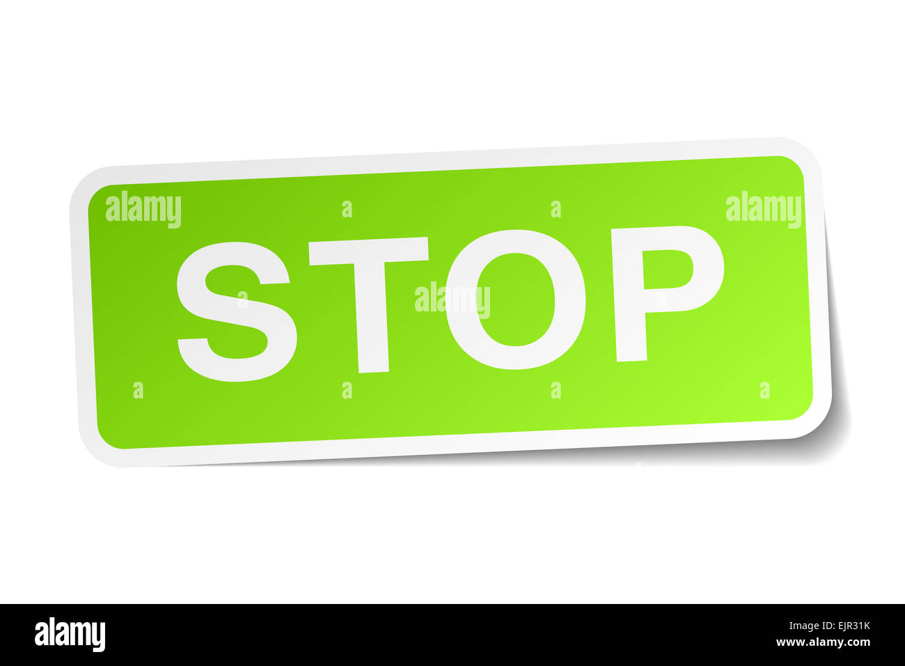 stop green square sticker on white background Stock Photo - Alamy