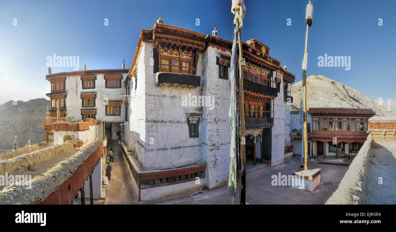 Picturesque view of shrines and temples of Chemrey monastery in Ladakh ...