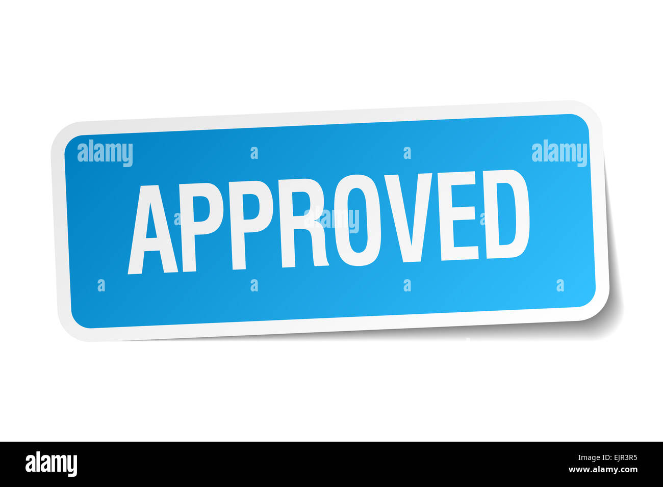 approved blue square sticker isolated on white Stock Photo - Alamy