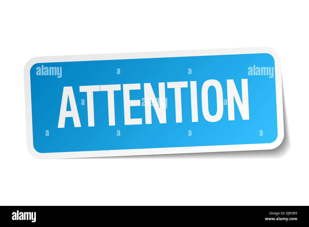 attention blue square sticker isolated on white Stock Photo - Alamy
