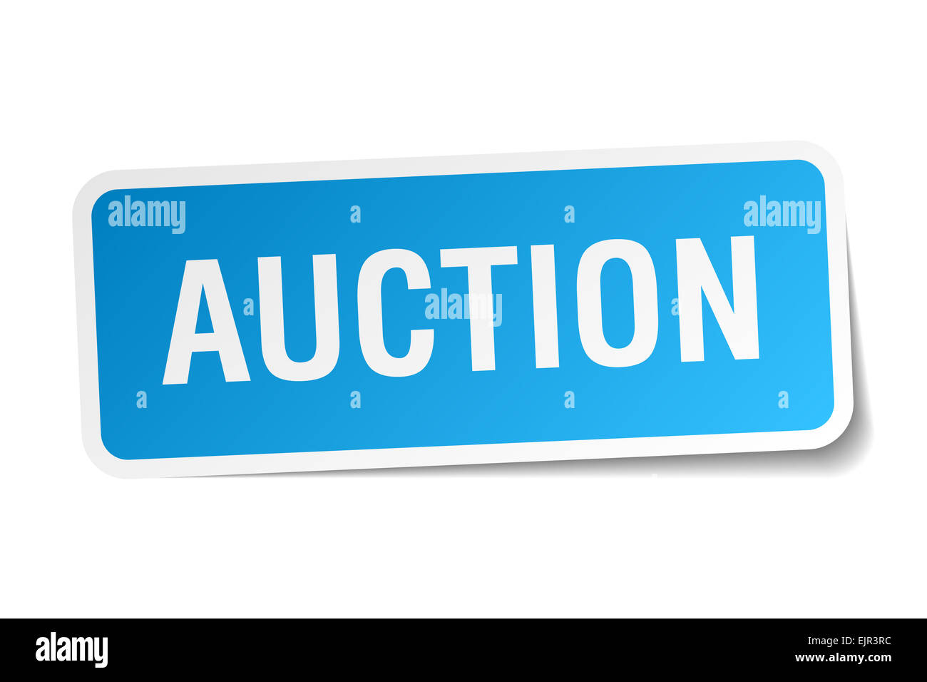 auction blue square sticker isolated on white Stock Photo - Alamy