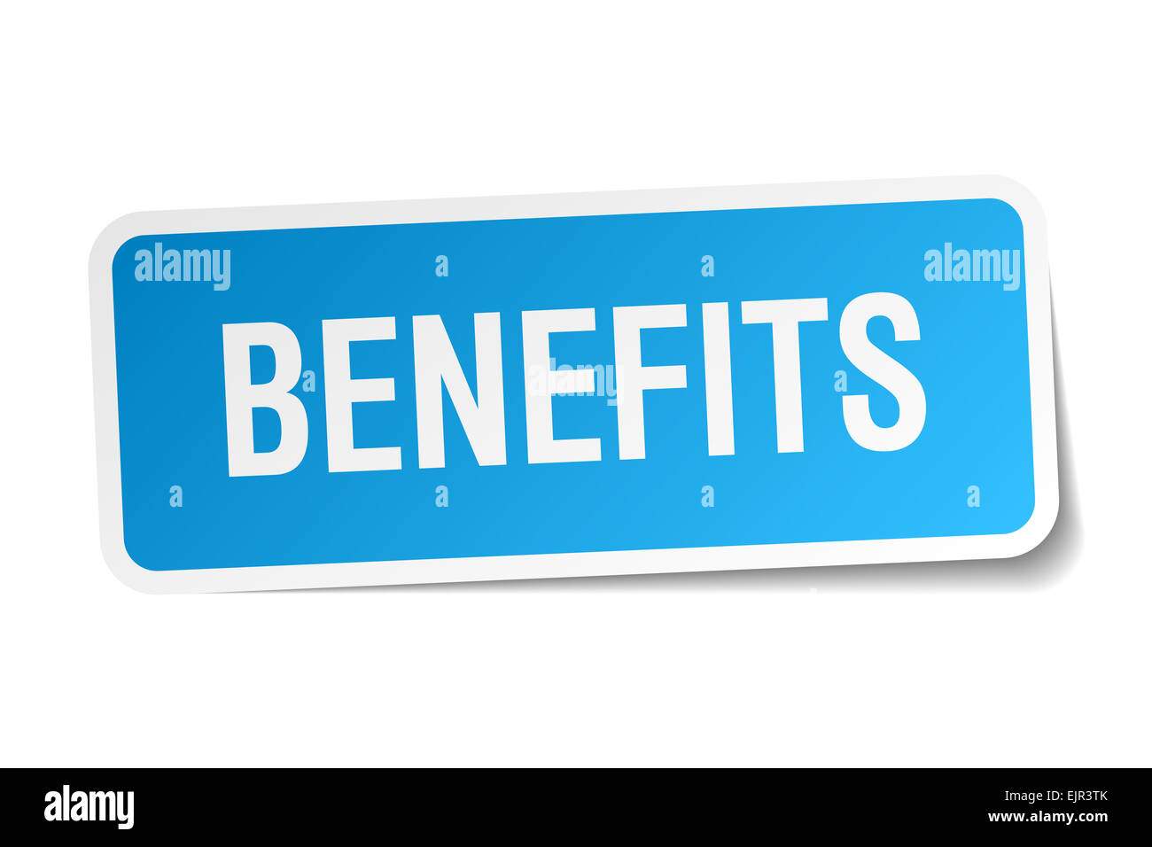 benefits blue square sticker isolated on white Stock Photo - Alamy