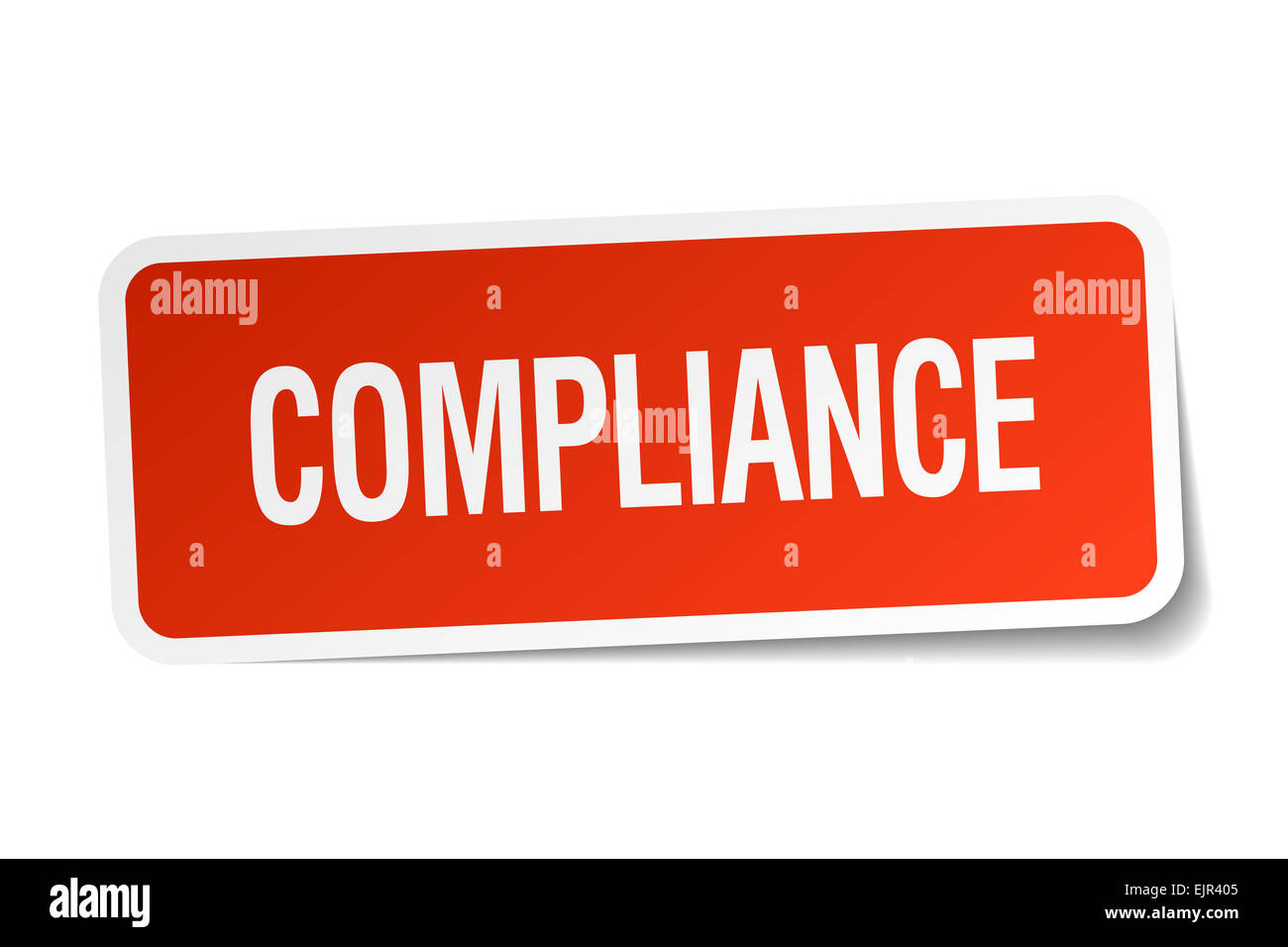 compliance red square sticker isolated on white Stock Photo - Alamy