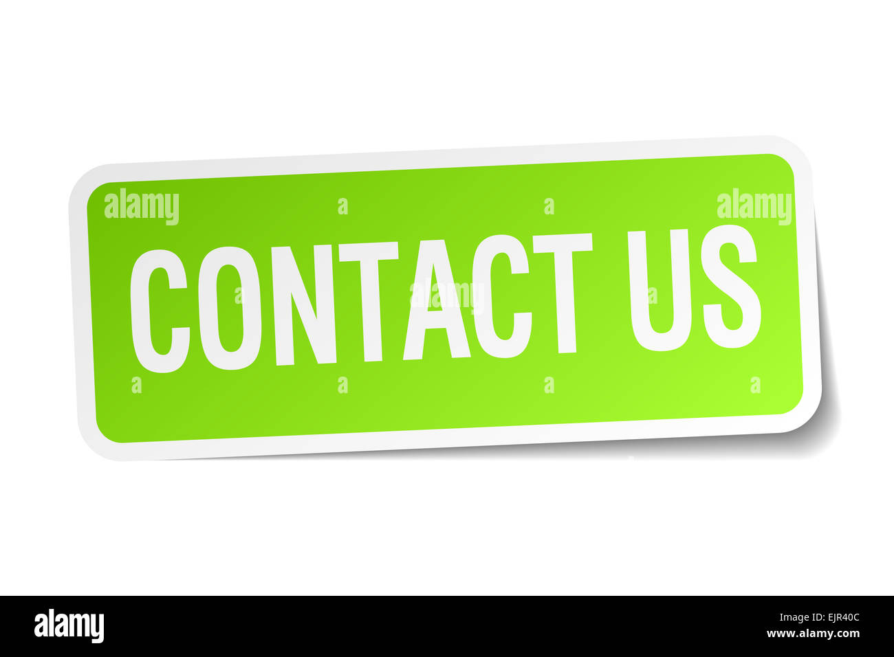contact us green square sticker on white background Stock Photo - Alamy