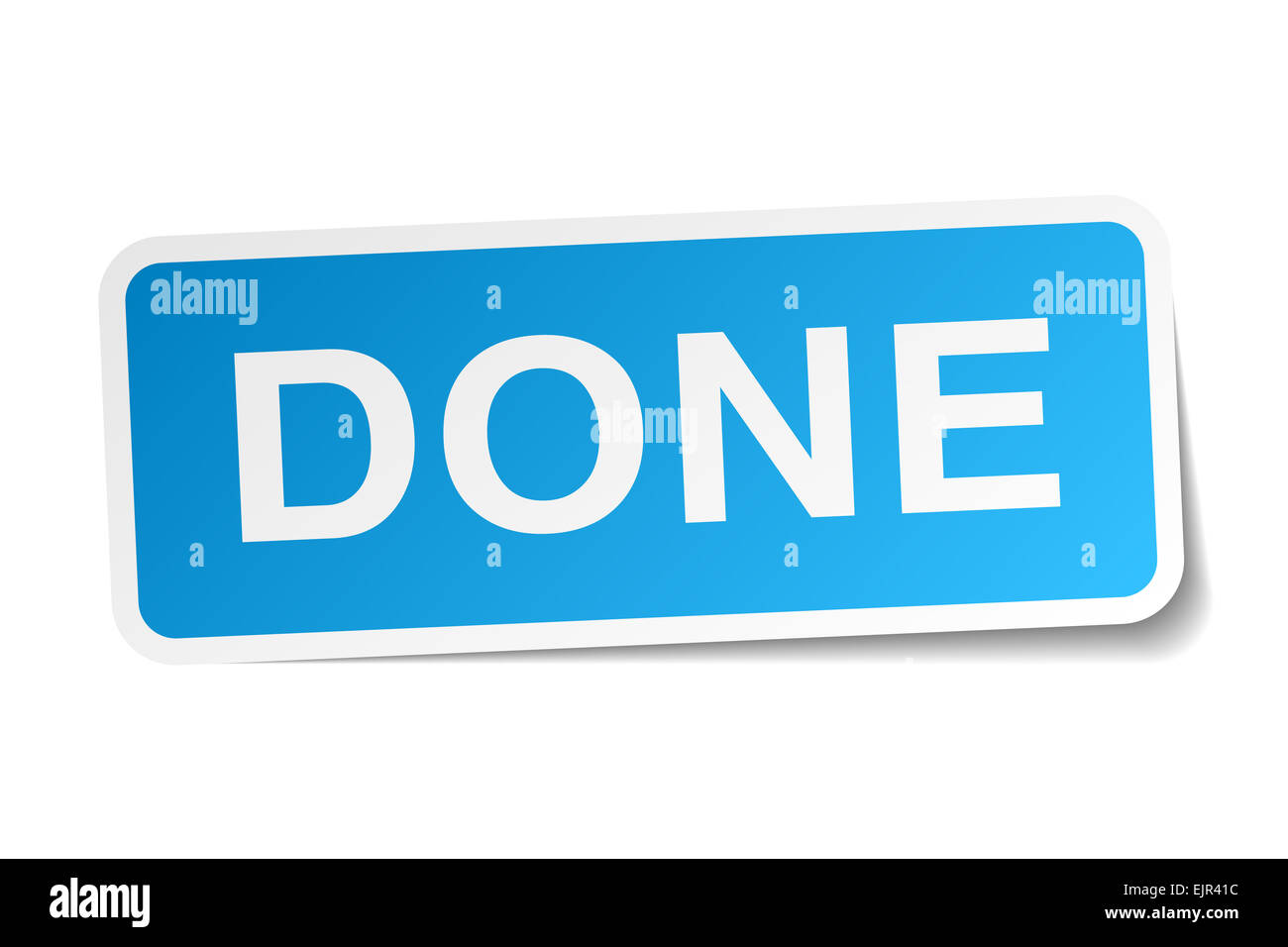 done blue square sticker isolated on white Stock Photo - Alamy