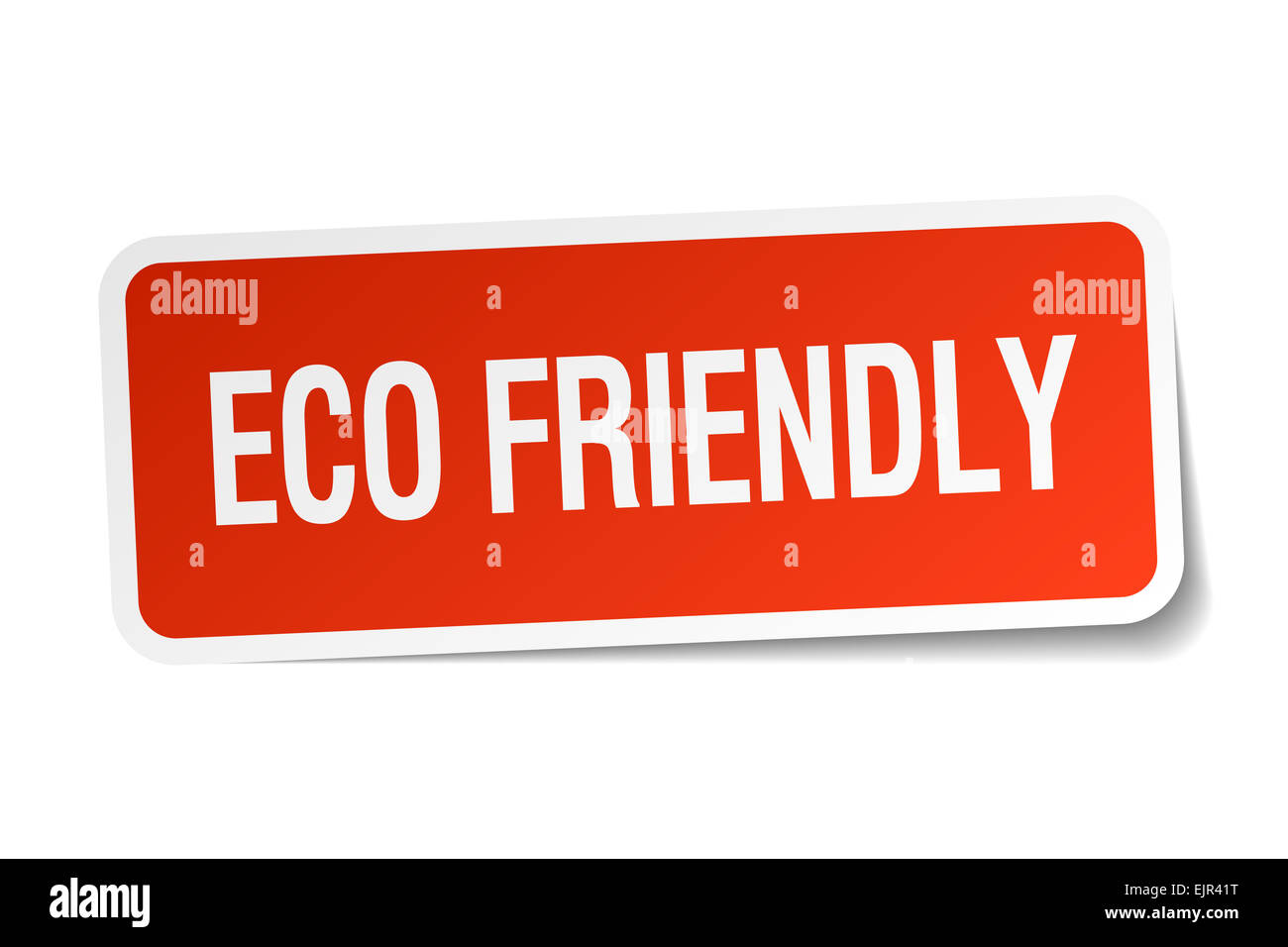 eco friendly red square sticker isolated on white Stock Photo - Alamy