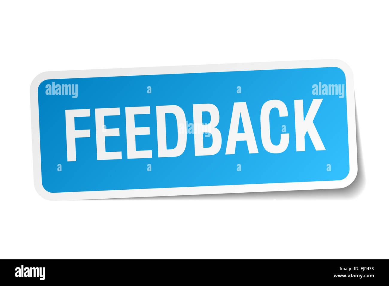 feedback blue square sticker isolated on white Stock Photo - Alamy