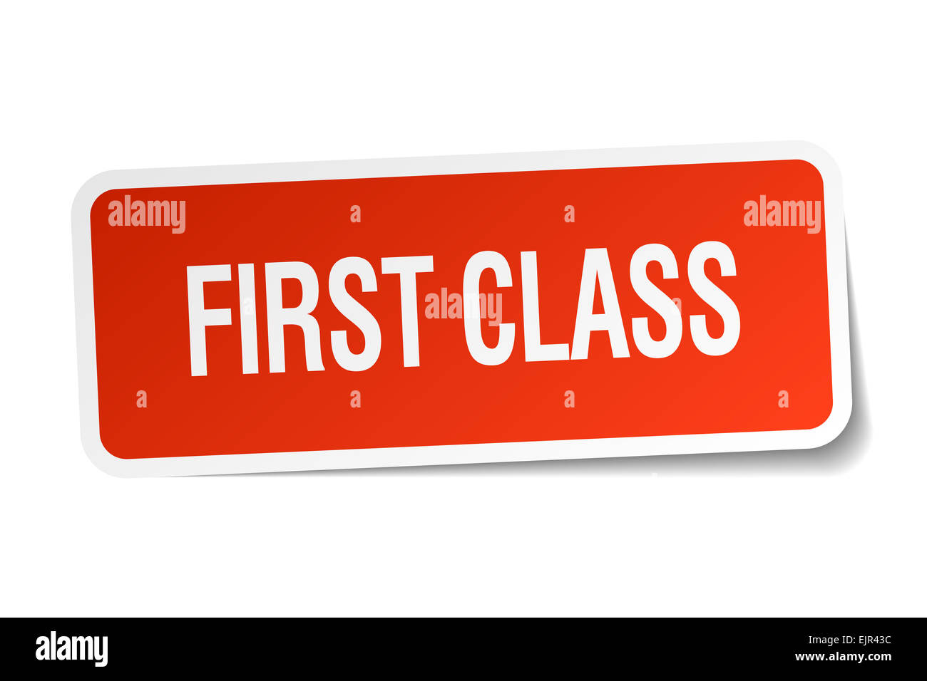 first class red square sticker isolated on white Stock Photo - Alamy