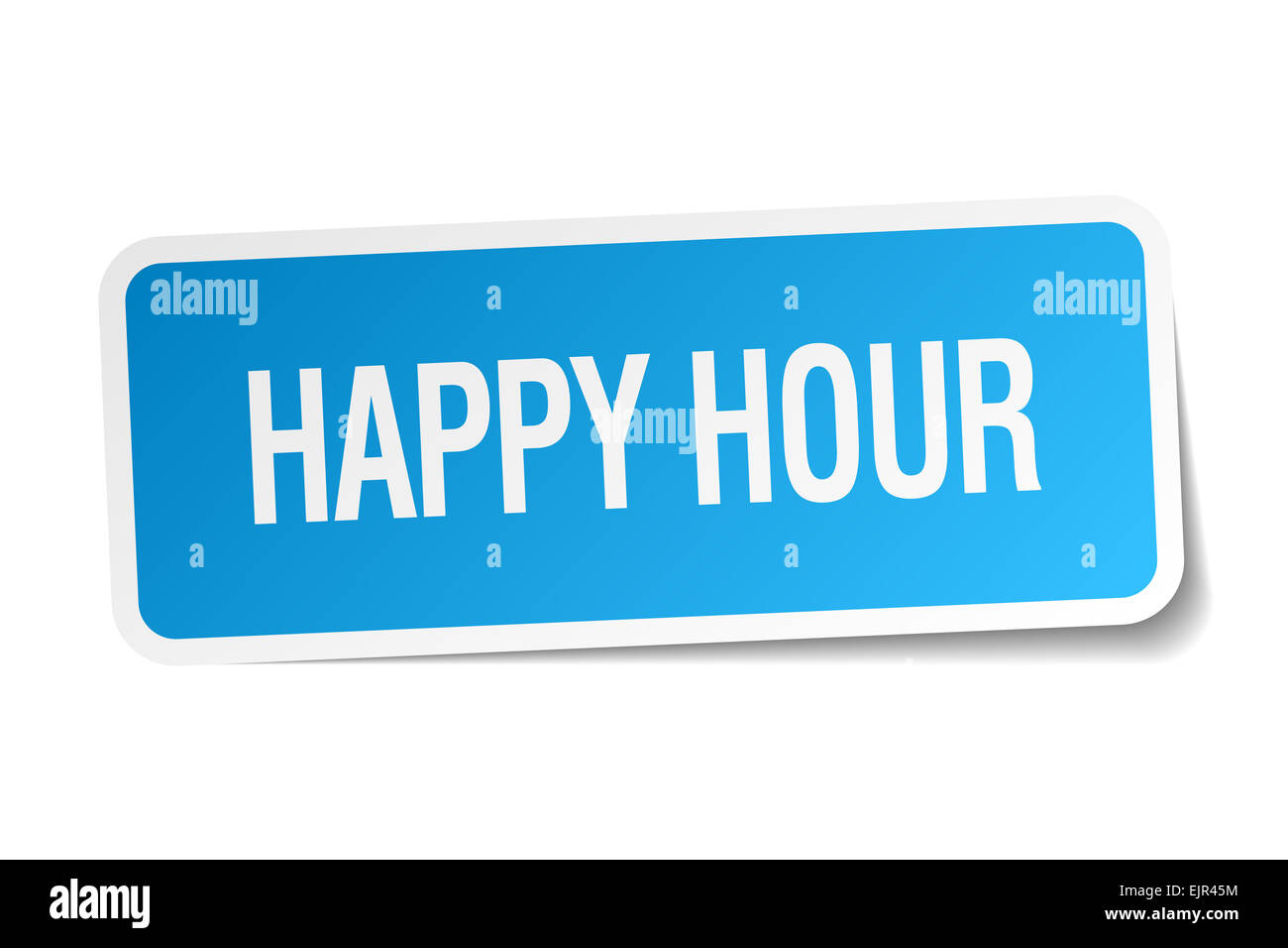 happy hour blue square sticker isolated on white Stock Photo - Alamy