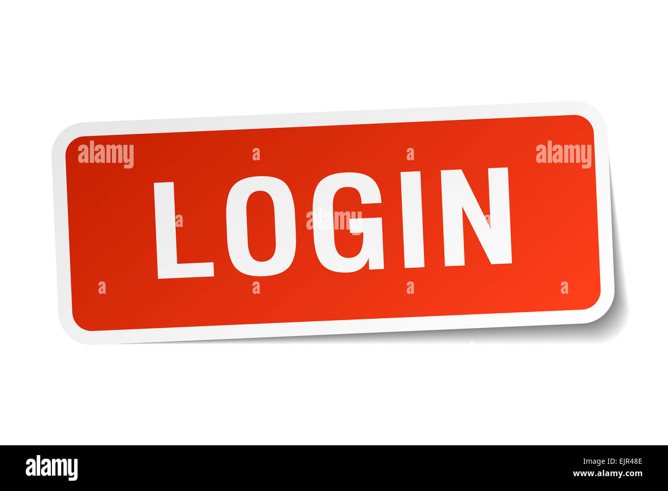 login red square sticker isolated on white Stock Photo - Alamy