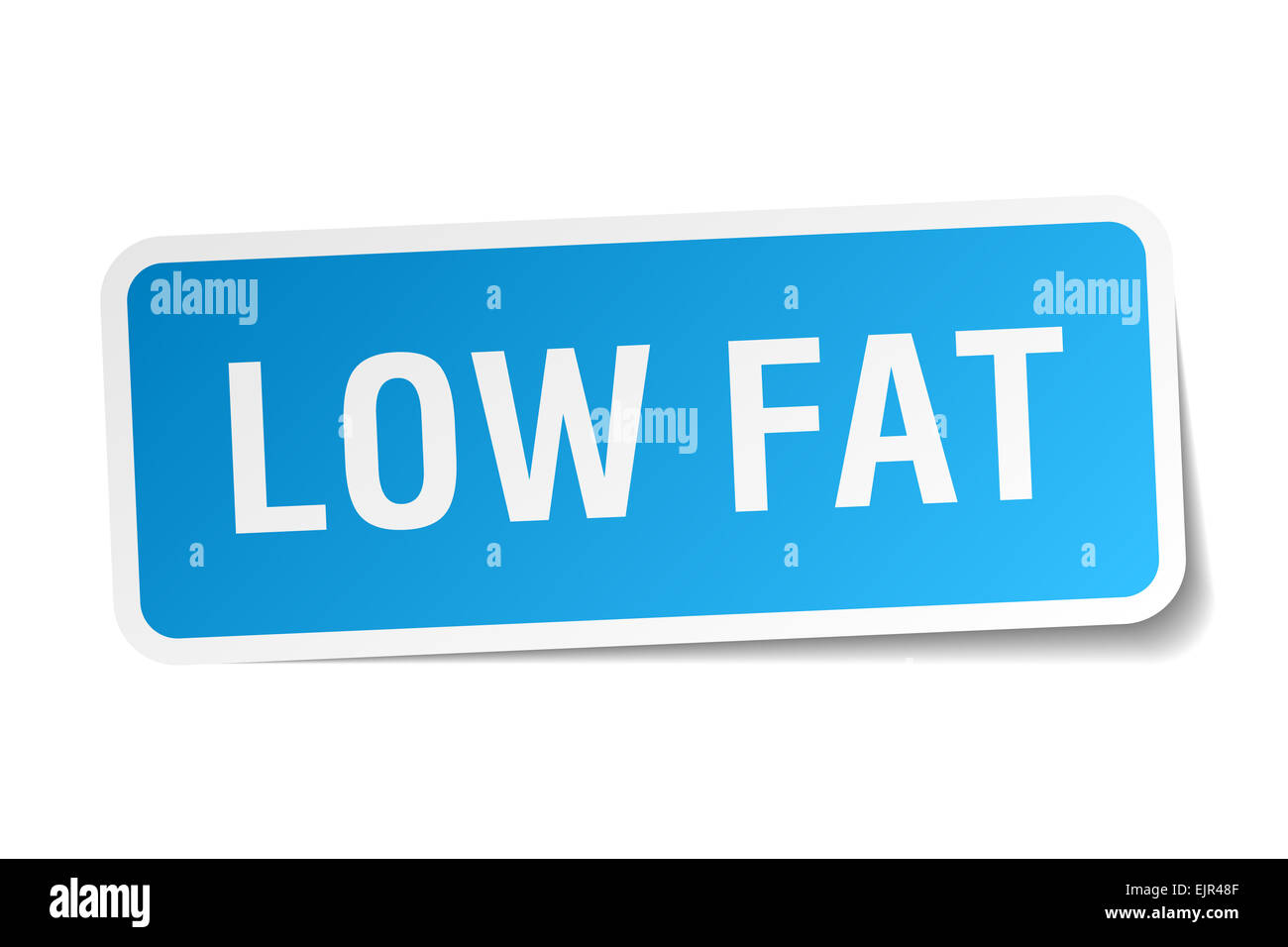 low fat blue square sticker isolated on white Stock Photo - Alamy