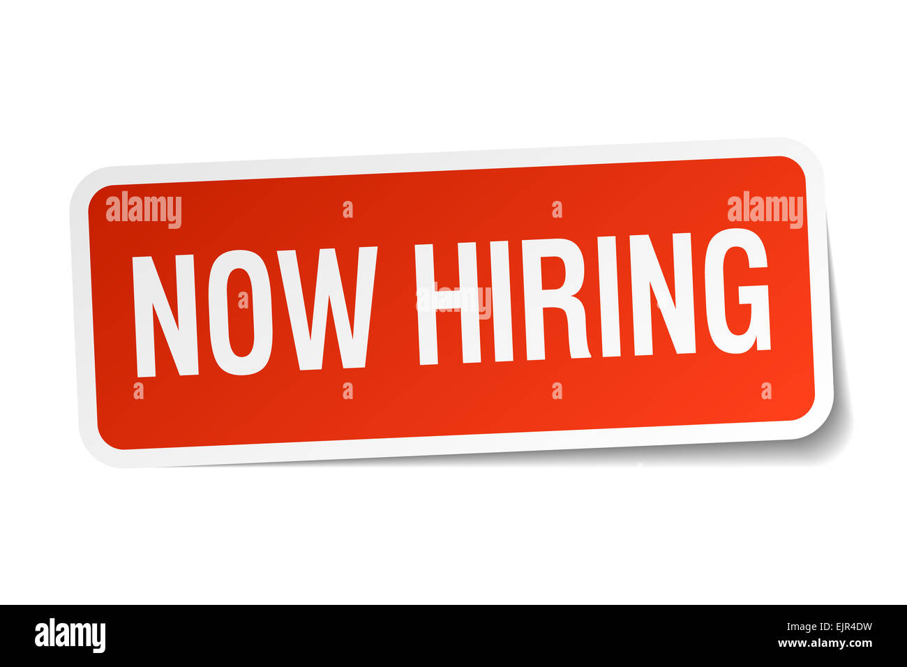 now hiring red square sticker isolated on white Stock Photo - Alamy
