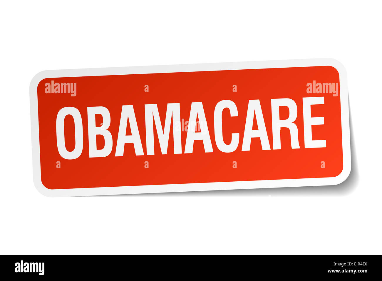 obamacare red square sticker isolated on white Stock Photo - Alamy