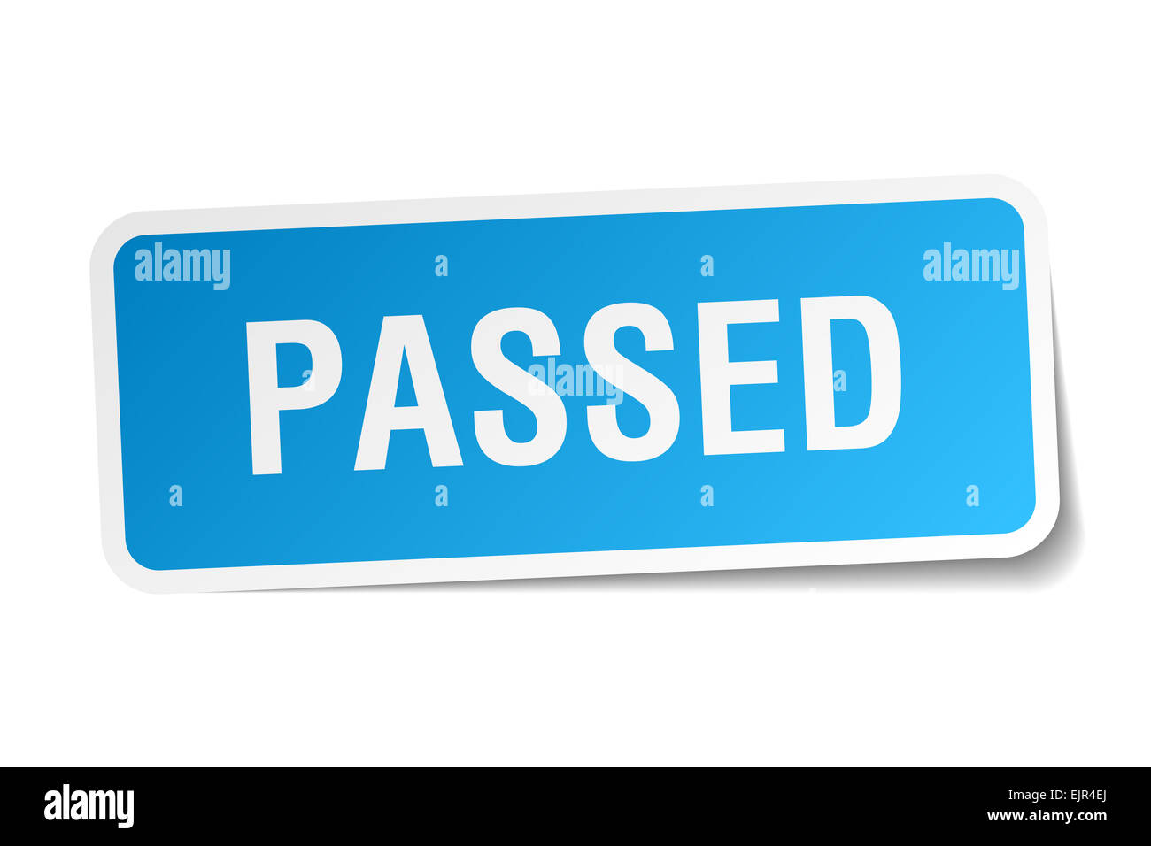 passed blue square sticker isolated on white Stock Photo - Alamy