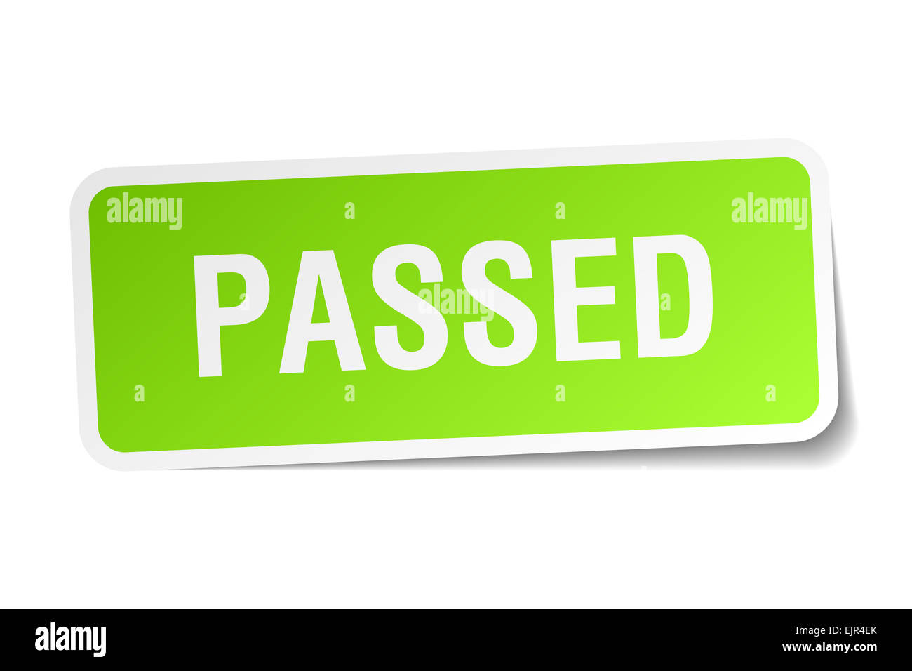 passed green square sticker on white background Stock Photo - Alamy