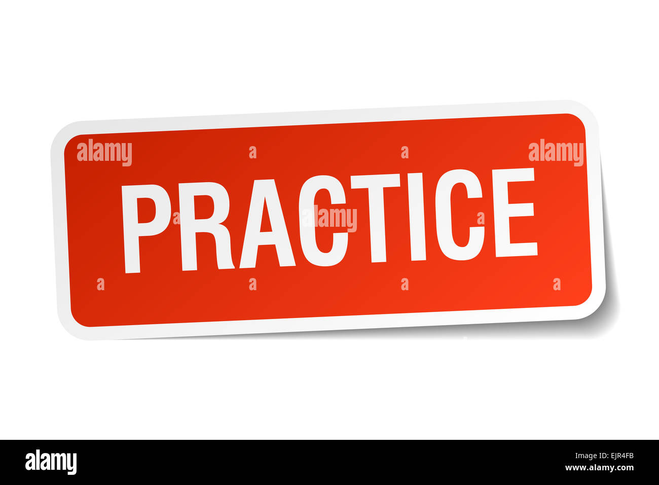 practice red square sticker isolated on white Stock Photo - Alamy