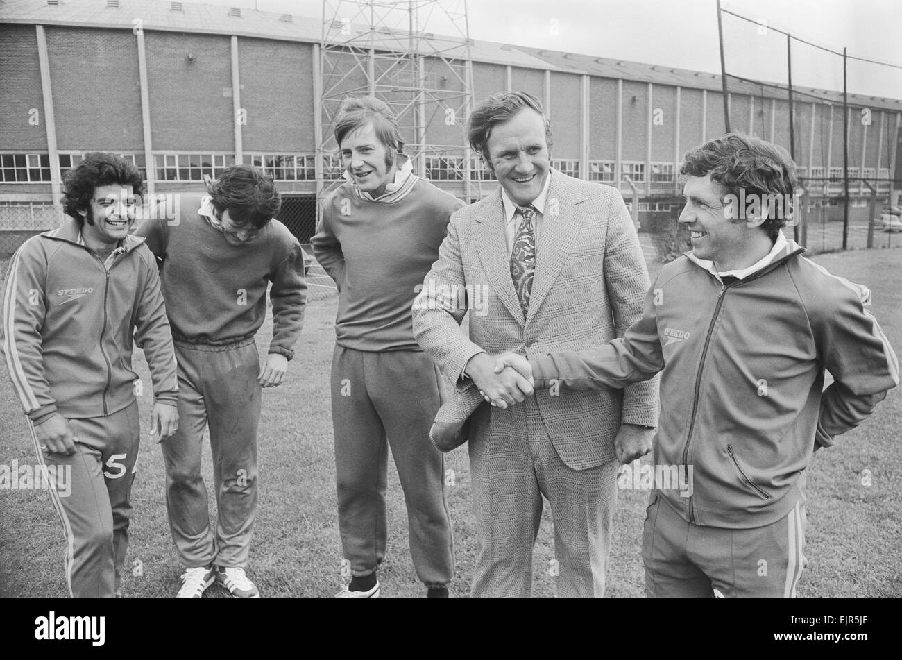 Don Revie Leeds United Manager seen here saying goodbye to some members ...