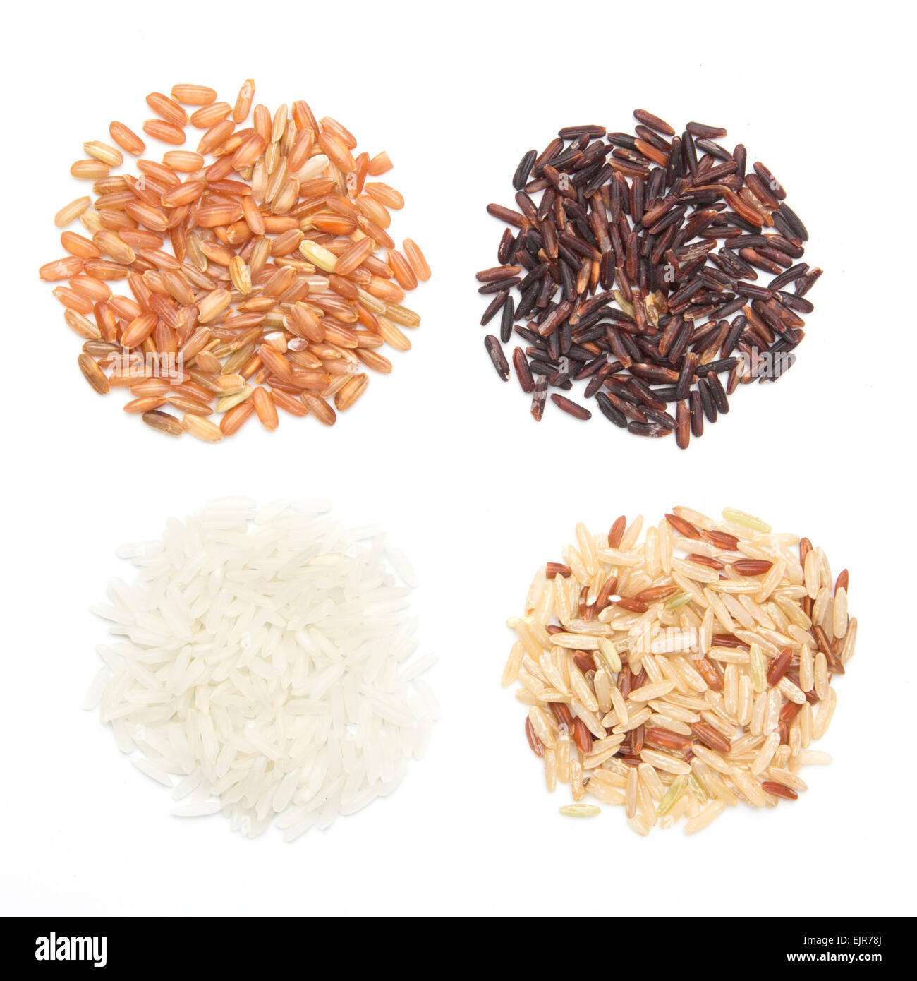 brown and white variety rice on white background Stock Photo - Alamy