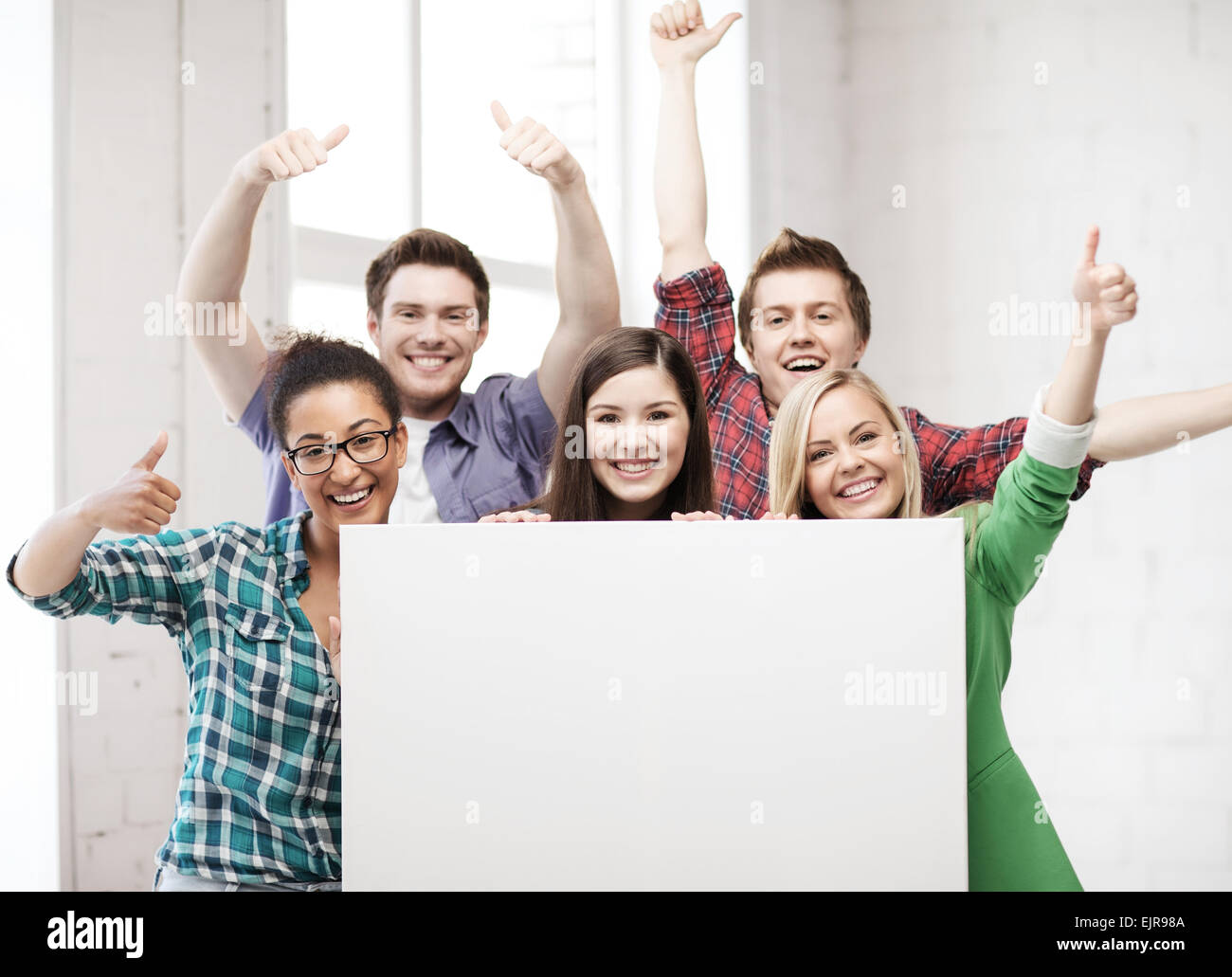 students at school with blank white board Stock Photo - Alamy