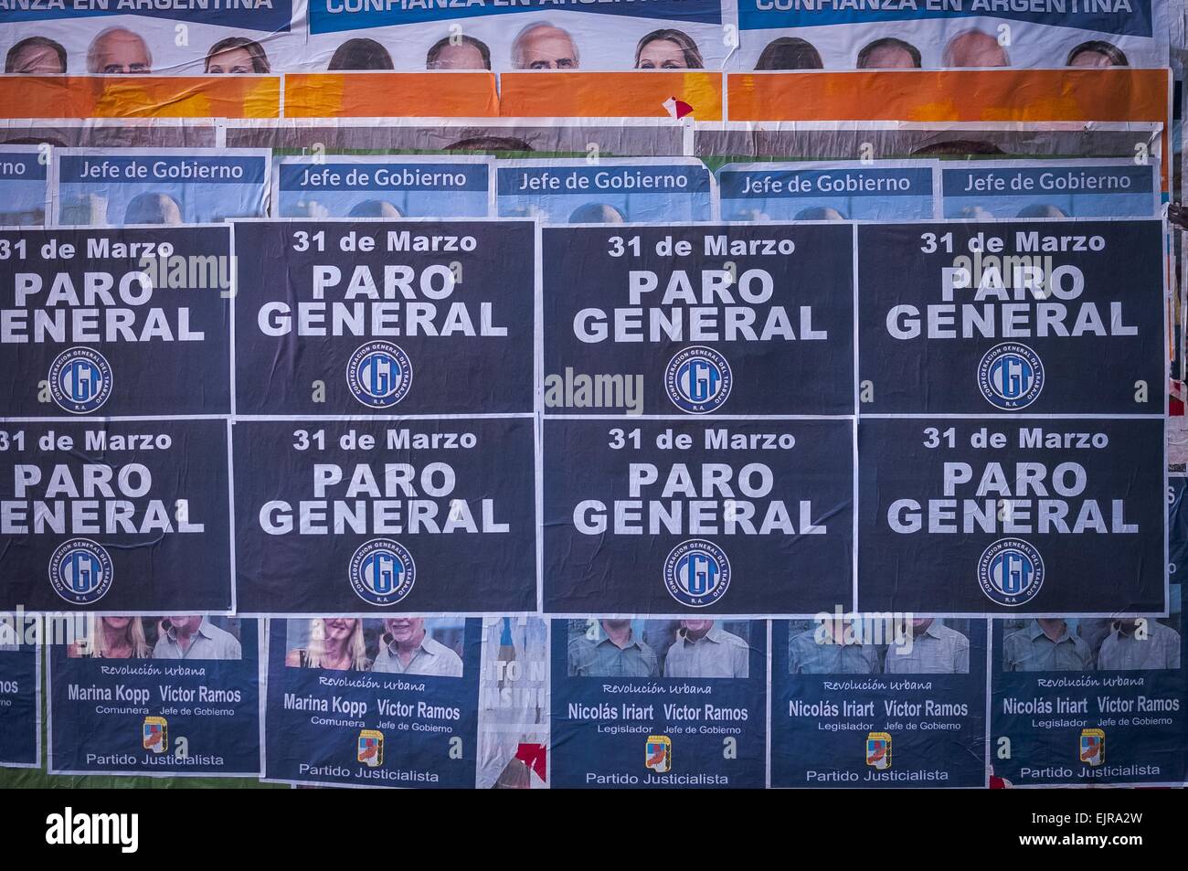 Buenos Aires, Argentina. 31st Mar, 2015. CGT posters call for a general ...