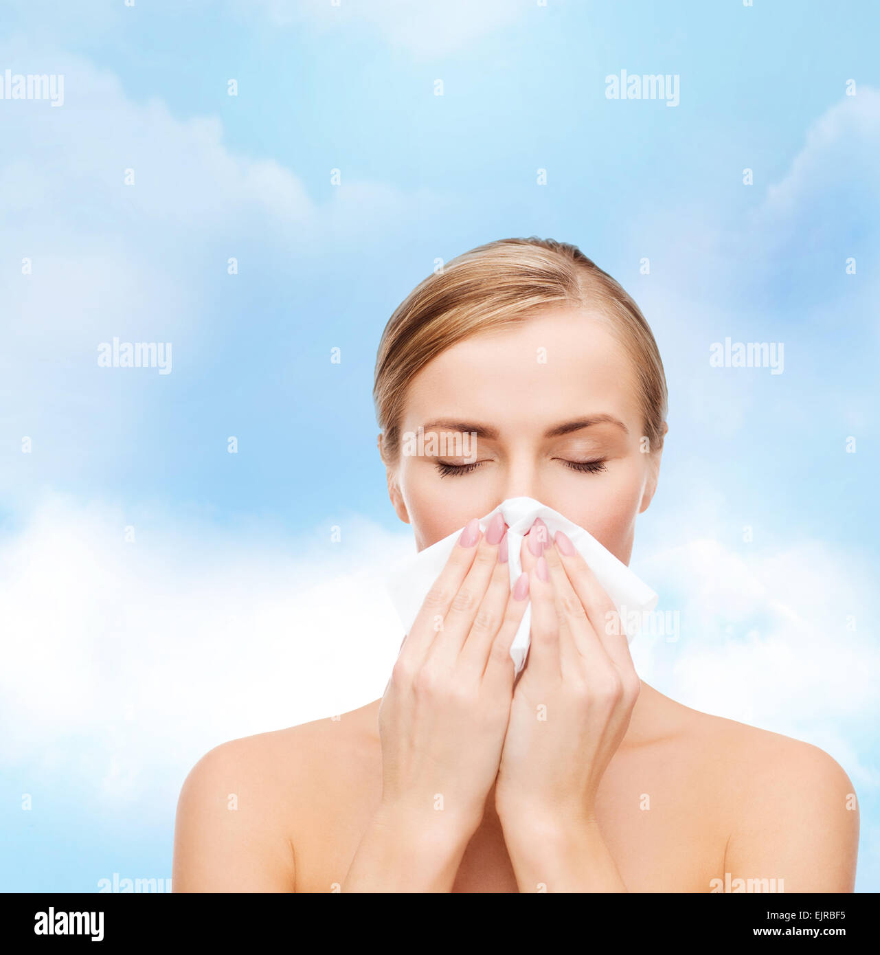 beautiful woman with paper tissue Stock Photo - Alamy