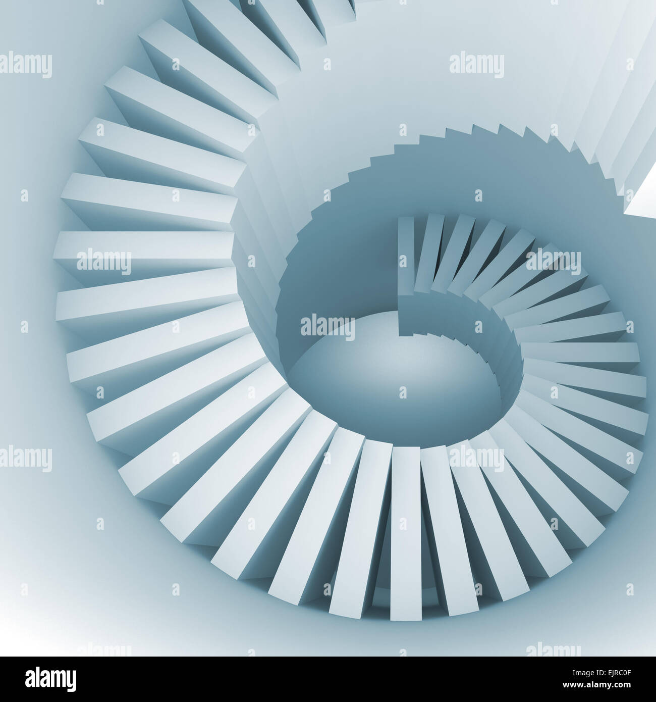 Abstract blue white spiral interior perspective with stairs. 3d ...