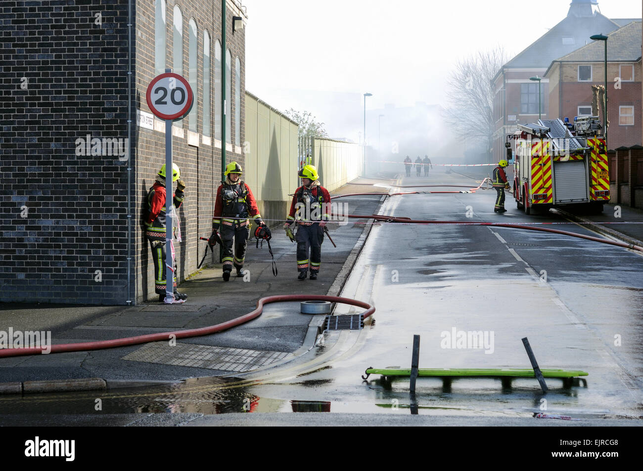 Nottingham, Radford, UK. 31st March, 2015. Up to fifty firefighters are ...