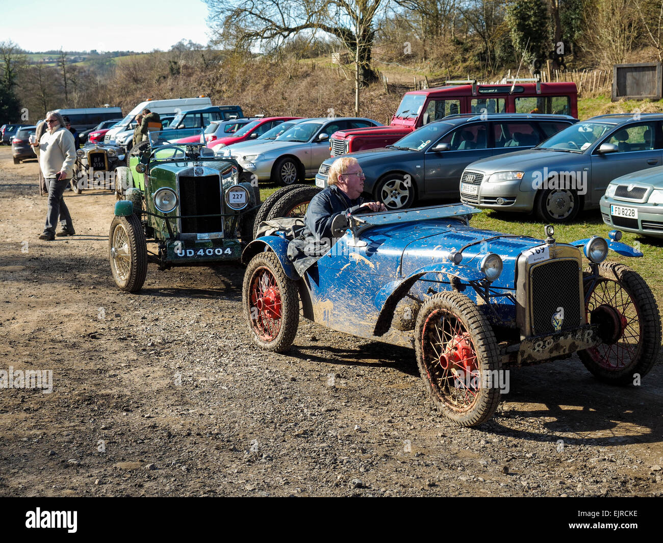 Old vintage cars competing in hill climb trials off road in Derbyshire ...