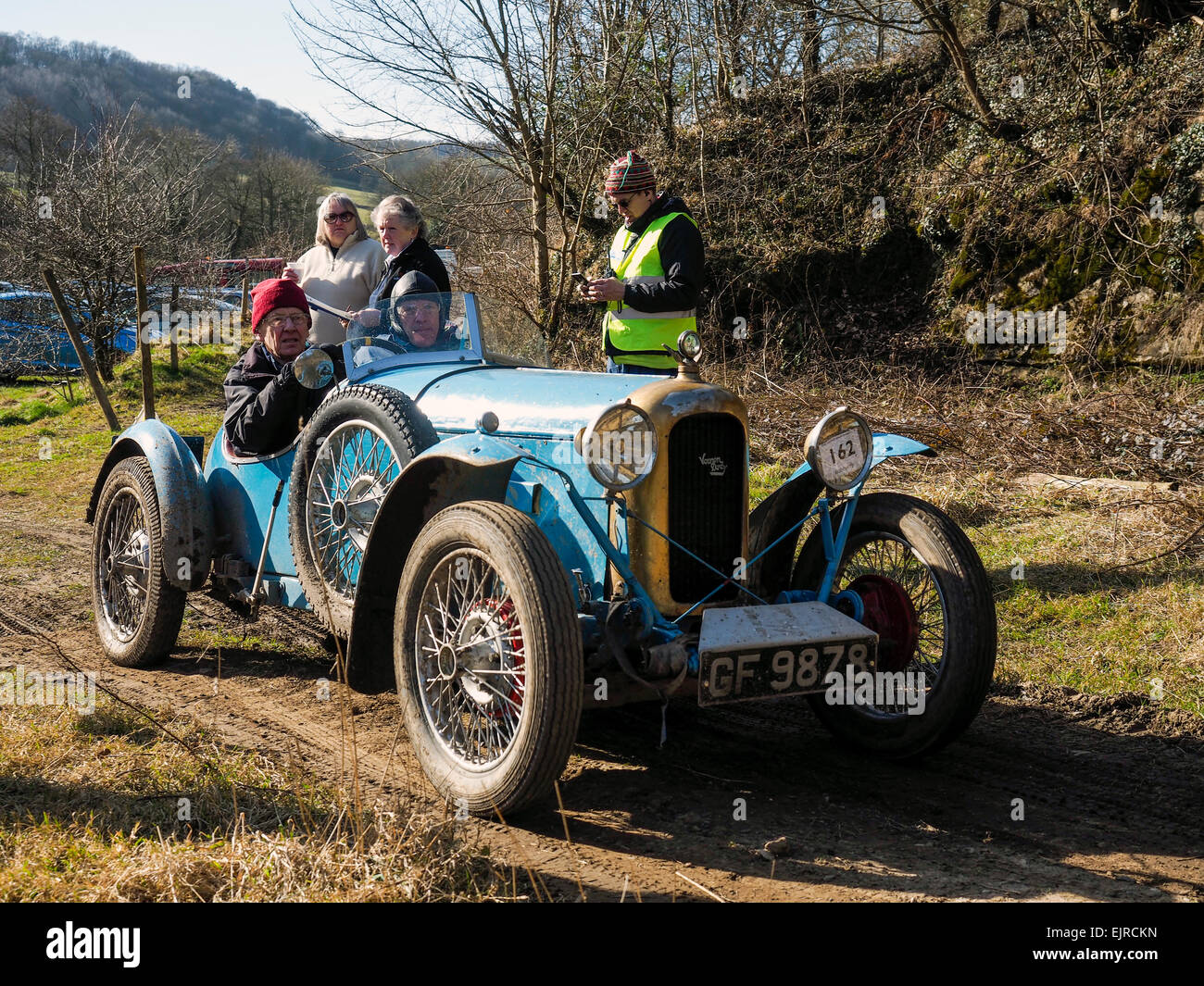 Old vintage cars competing in hill climb trials off road in Derbyshire ...