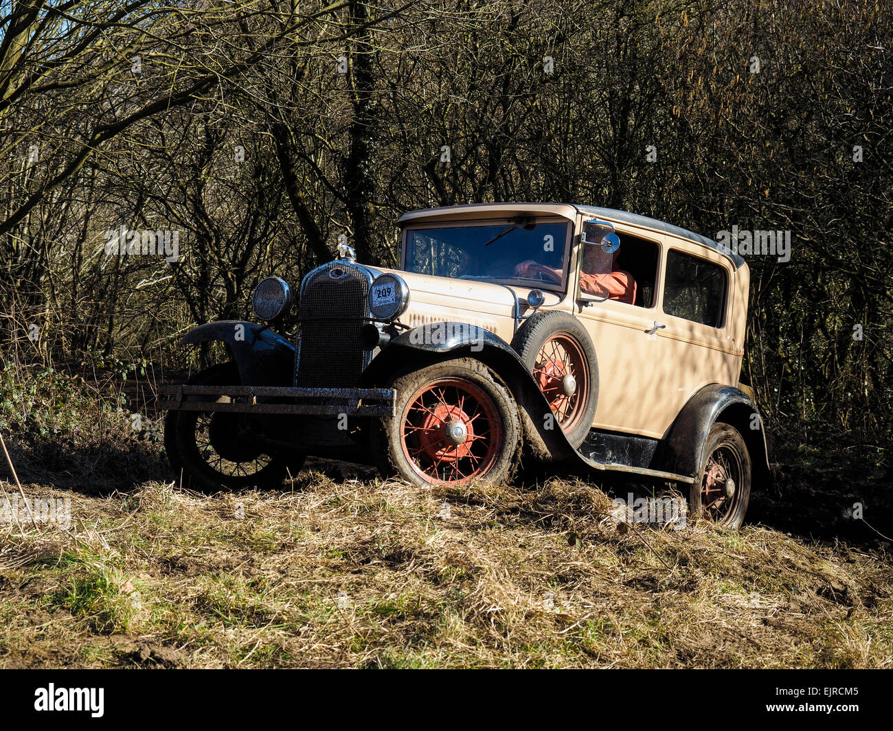 Old vintage cars competing in hill climb trials off road in Derbyshire ...