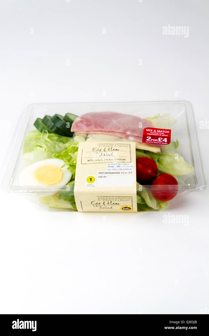 Pre-packaged egg and ham salad with reduced price offer Stock Photo - Alamy