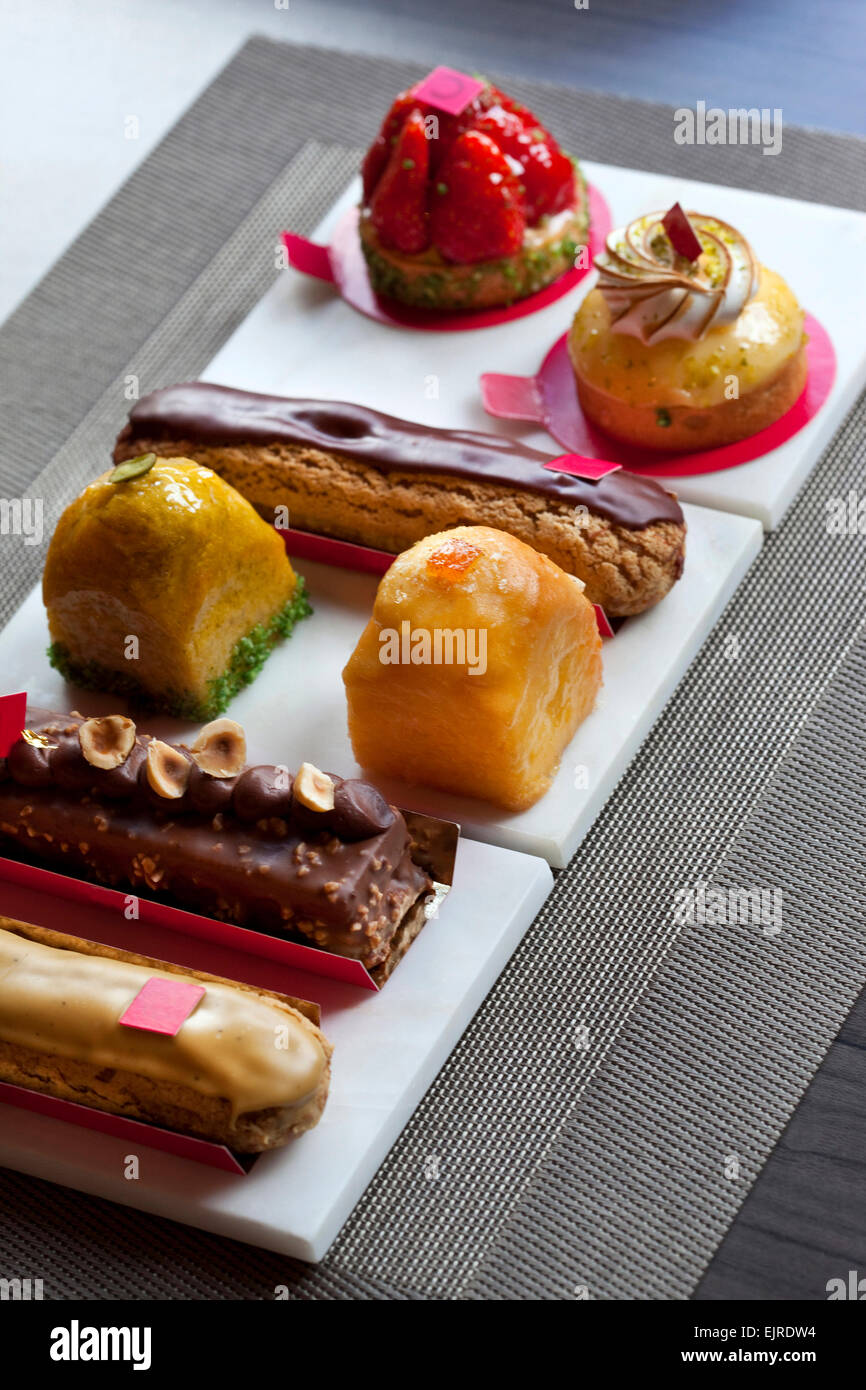 Various French pastries in a tea room Stock Photo - Alamy