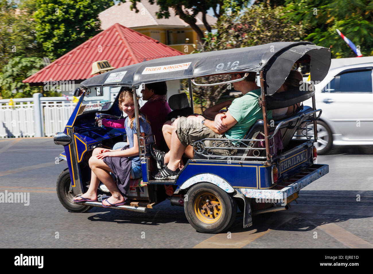 Thailand, Chiang Mai, Family of Foreign Tourists in Tuk tuk Stock Photo ...