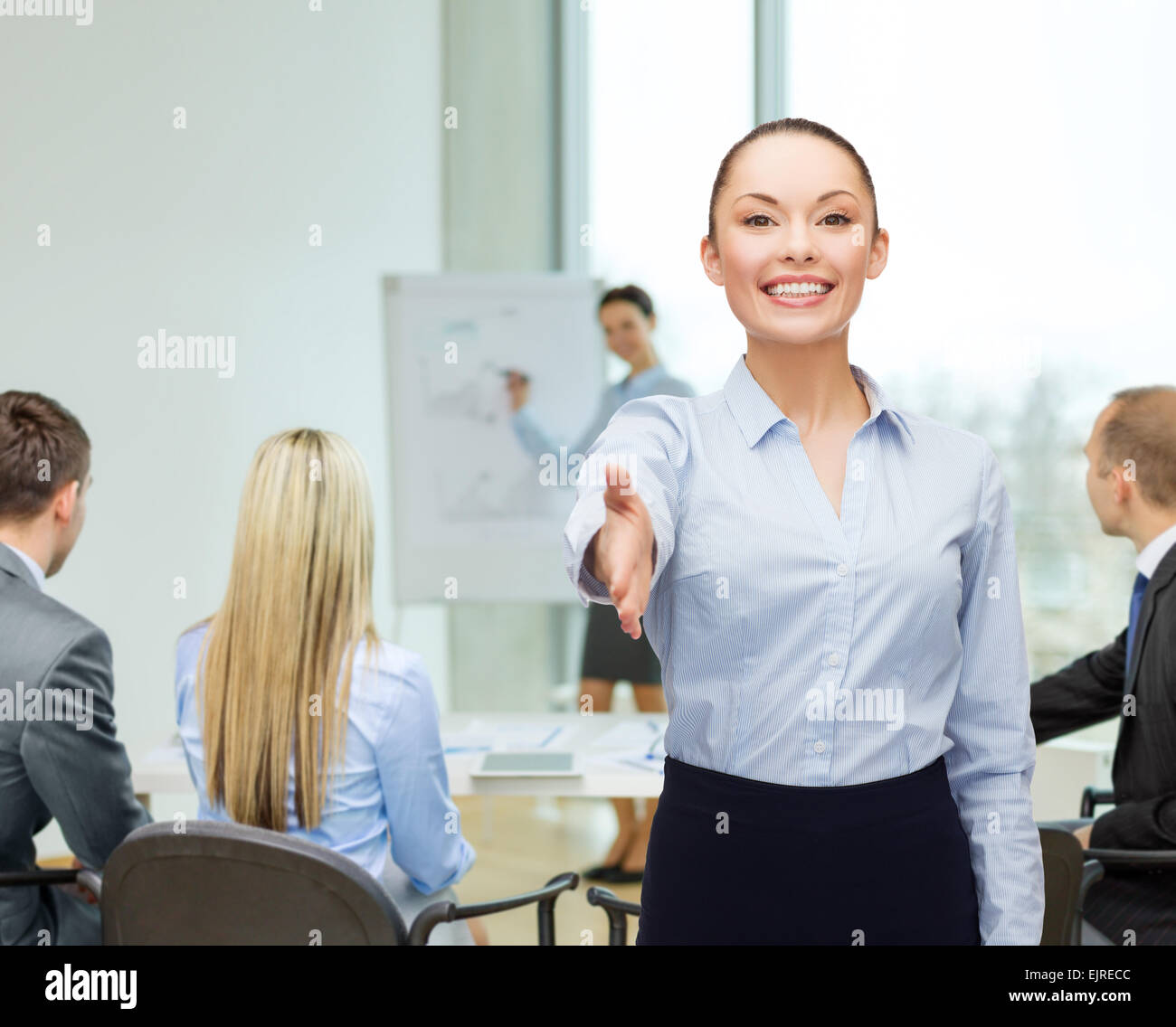 businesswoman with opened hand ready for handshake Stock Photo - Alamy