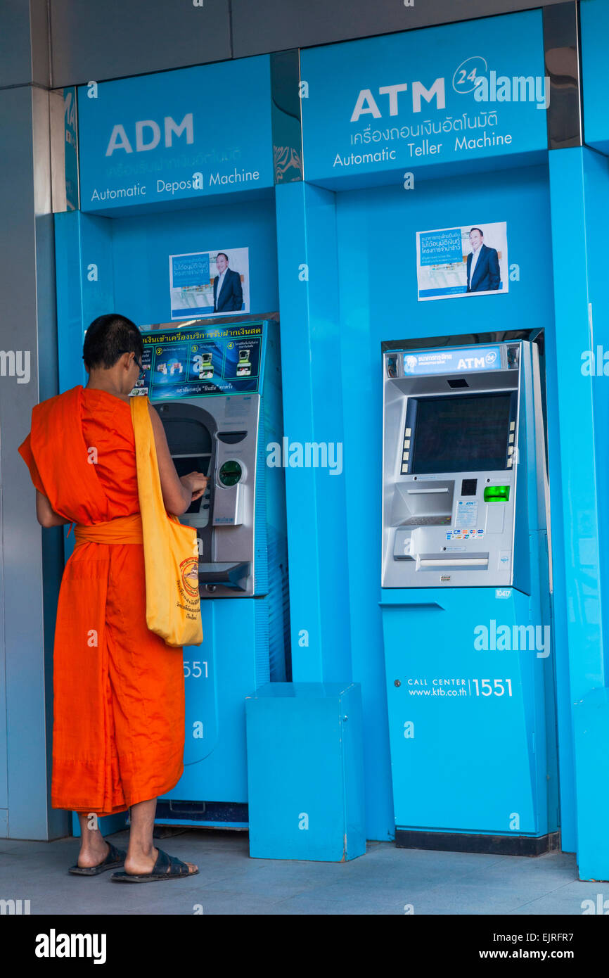 Thailand, Chiang Mai, Buddhist Monk at ATM Machine Stock Photo - Alamy