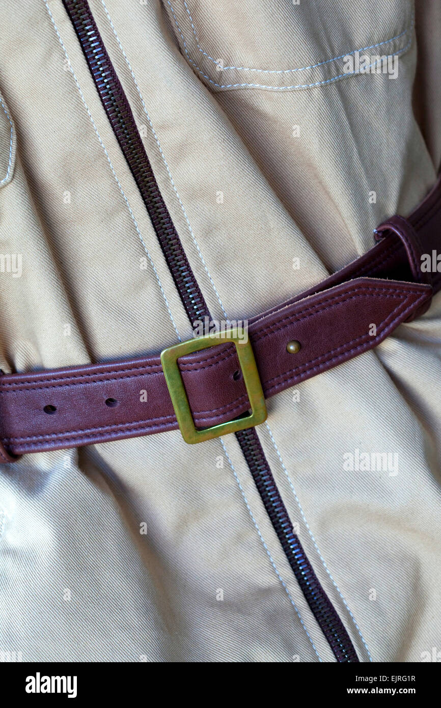 Close up of a cotton jacket and leather belt Stock Photo - Alamy