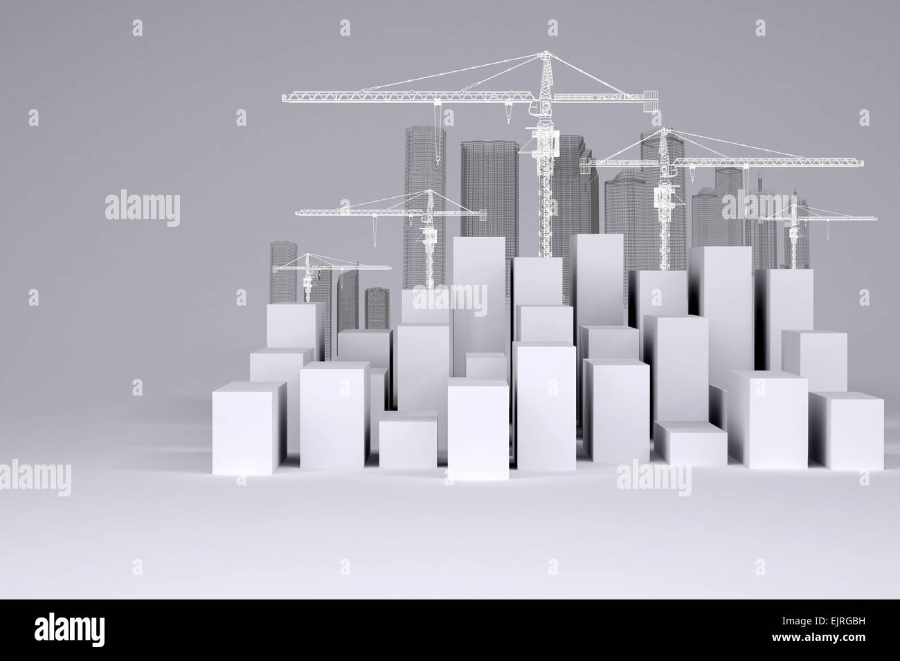 White cubes with wire-frame buildings and tower cranes Stock Photo - Alamy