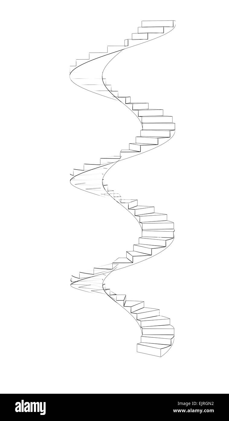 Wire-frame spiral stairs. Three full turns Stock Photo - Alamy