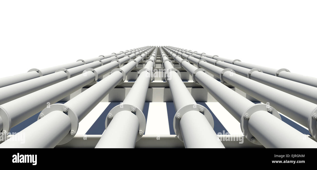 Many white industrial pipes stretching into distance. Isolated Stock ...