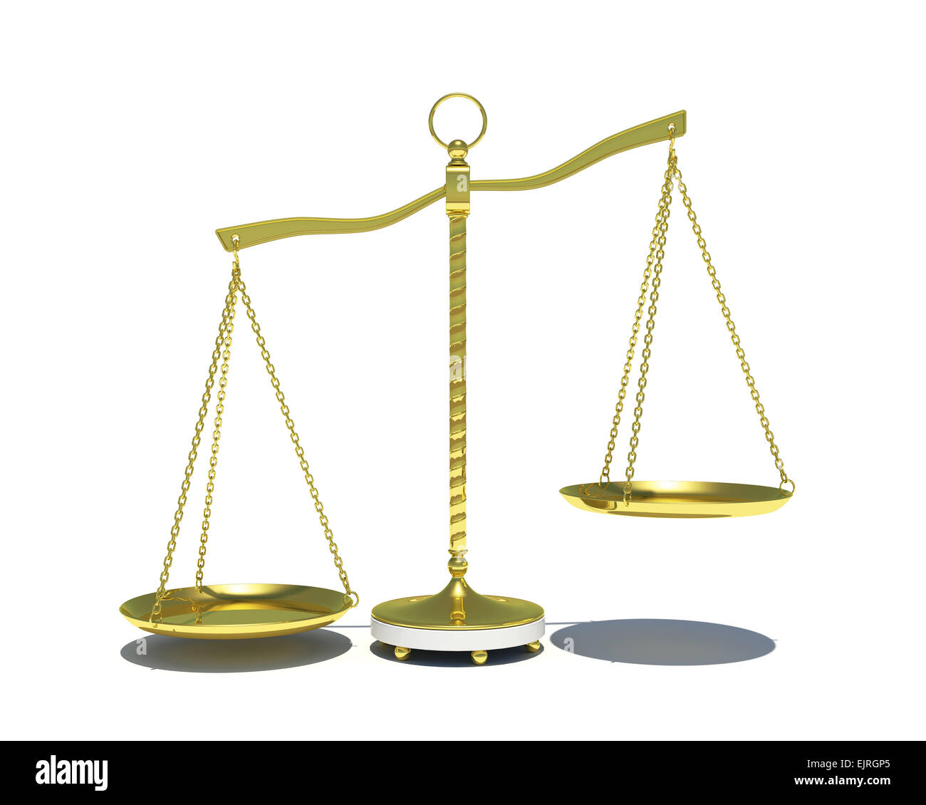 Gold beam balance with shadow. Left bowl below. Isolated Stock Photo ...