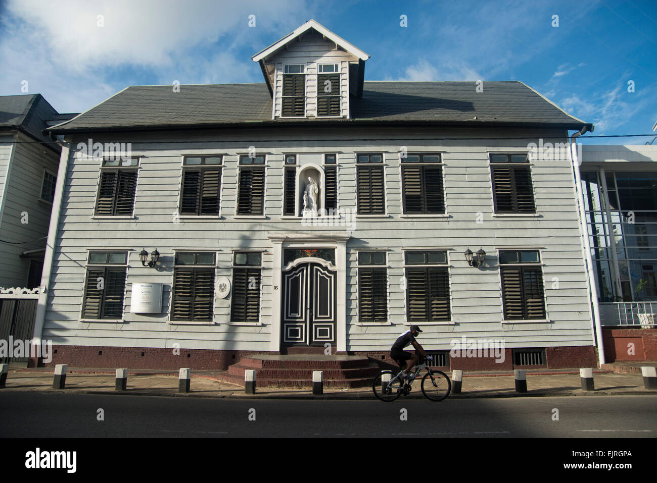 Old wooden colonial building in the inner city of Paramaribo, a UNESCO ...