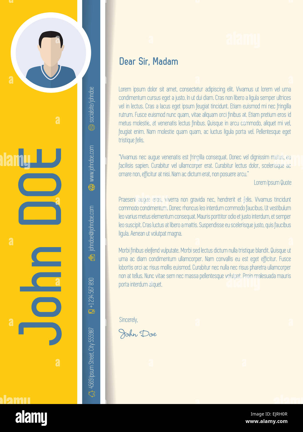 Modern cover letter resume with shadow design and light colors Stock ...