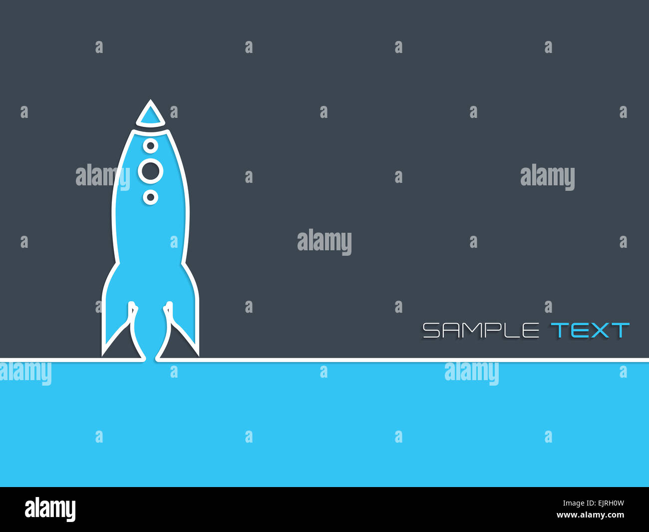 Simplistic startup business background design with blue rocket symbol ...