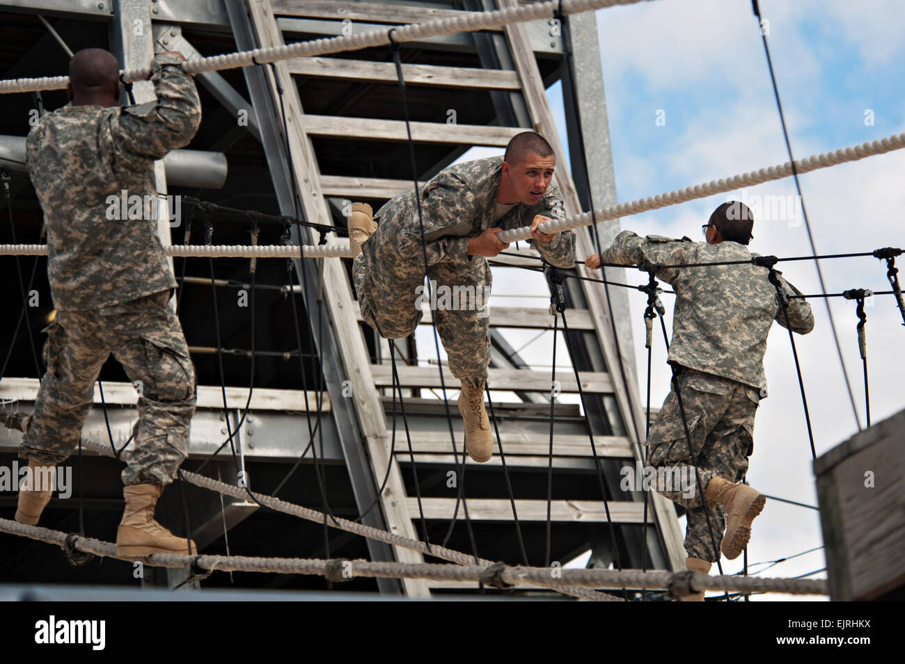 U.S. Army Soldiers negotiate the "Victory Tower" at Fort Jackson, S.C ...
